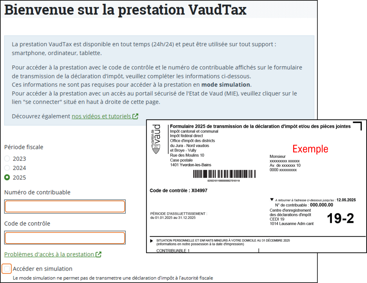 Aide prestation VaudTax 2025 | État de Vaud